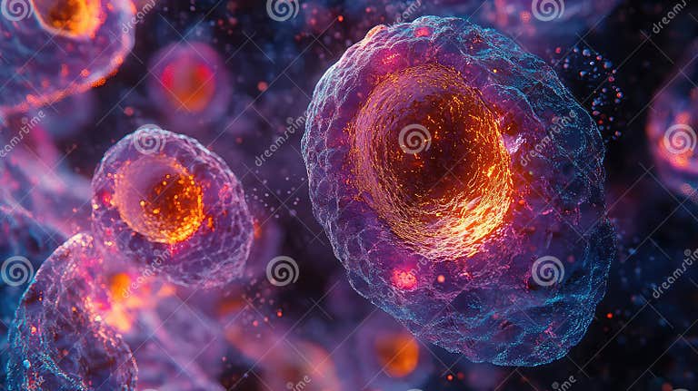 Microscopic View of Human Stem Cells with Nucleus - High-Resolution ...