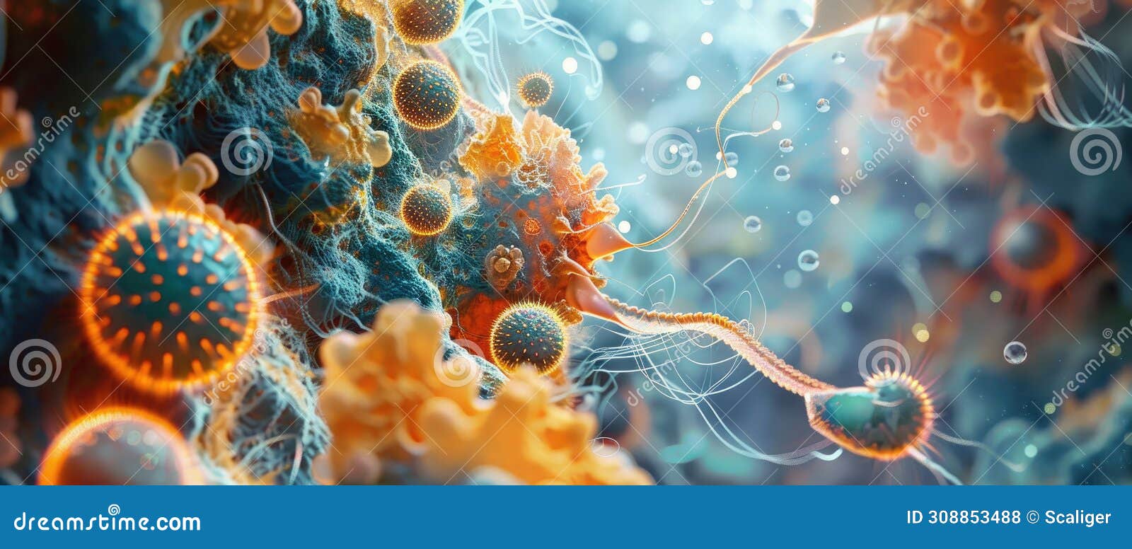 Microscopic View Inside Cell, Banner with Abstract Background of ...