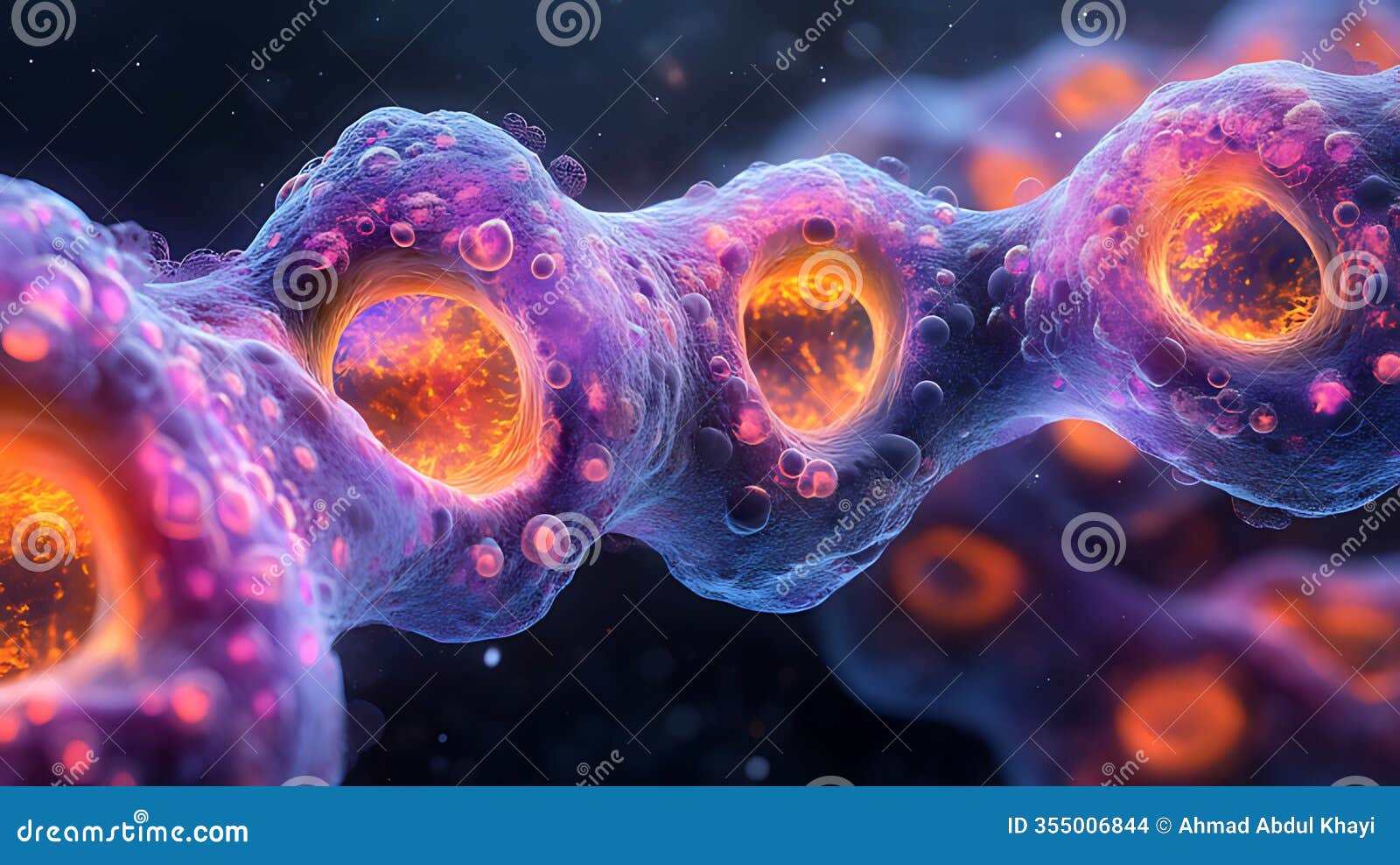 Microscopic View of Interconnected Glowing Cells with Vibrant Colors ...