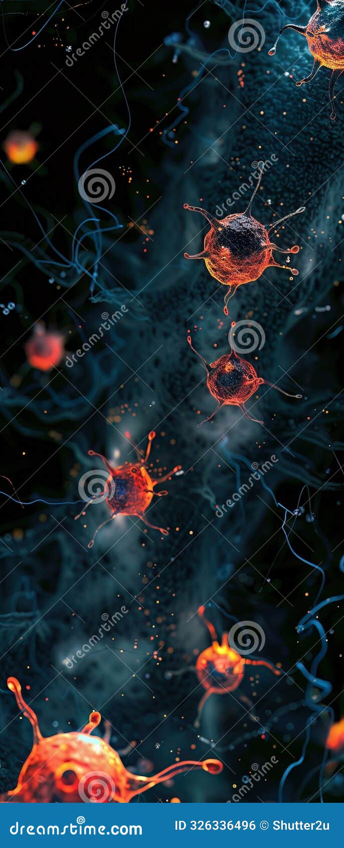 A Microscopic View of Mutating Cancer Cells Glowing Ominously in the ...
