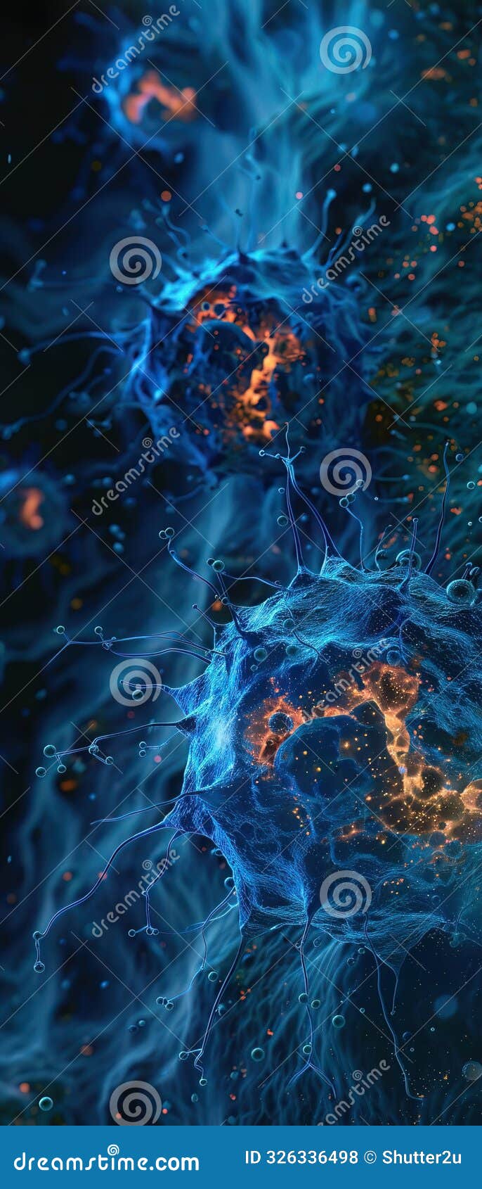 A Microscopic View of Mutating Cancer Cells Glowing Ominously in the ...