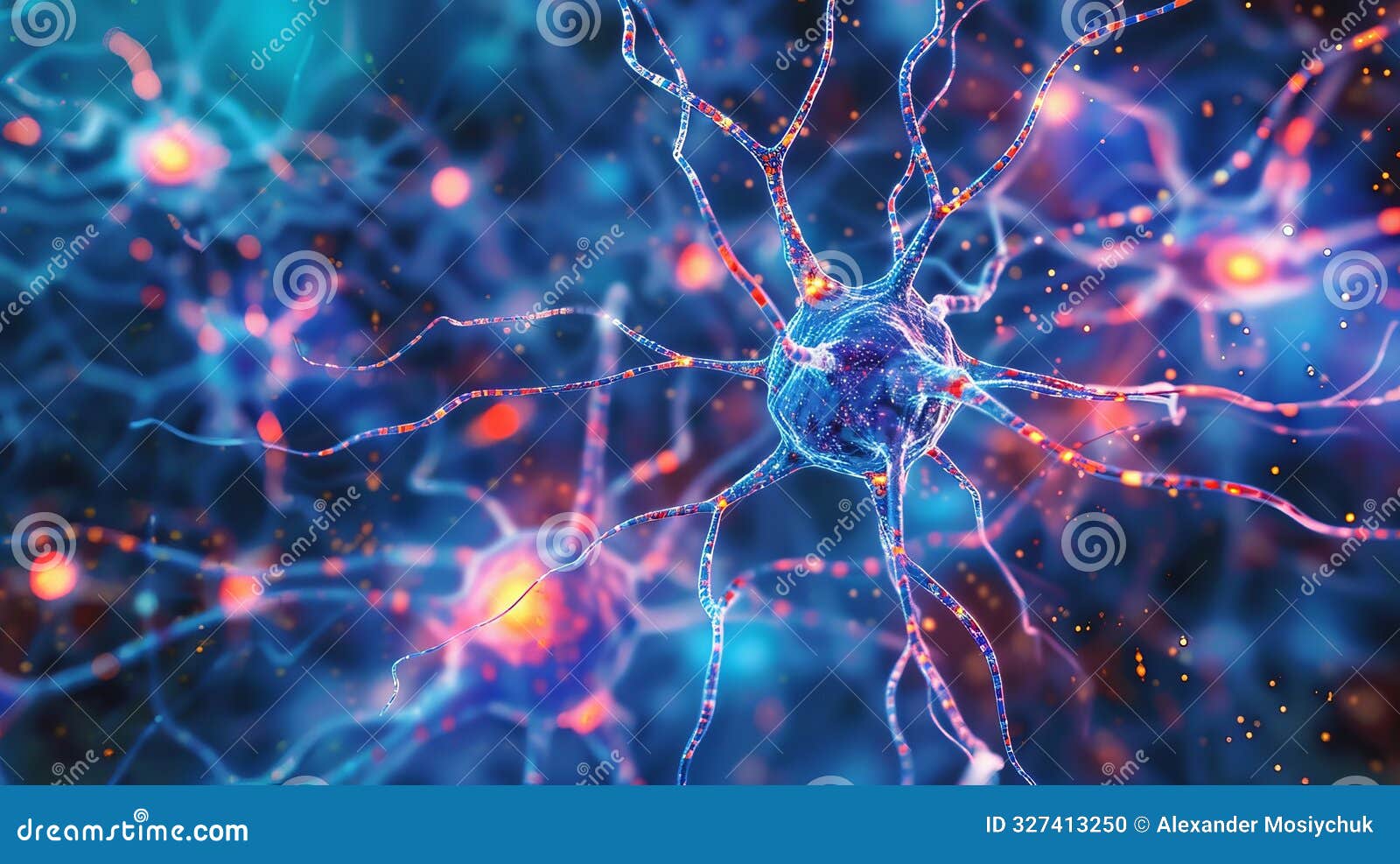 Microscopic View of a Nerve Cell with Dendrites and Axon Stock ...