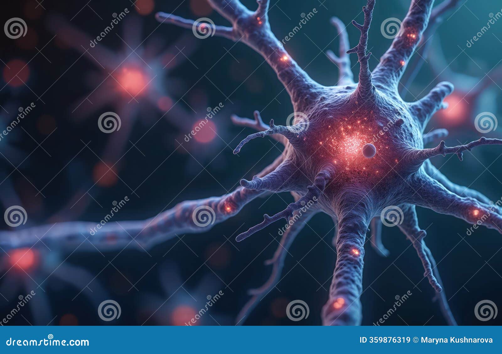Microscopic View of Nerve Cells. Neural Network. Illustration Shows ...