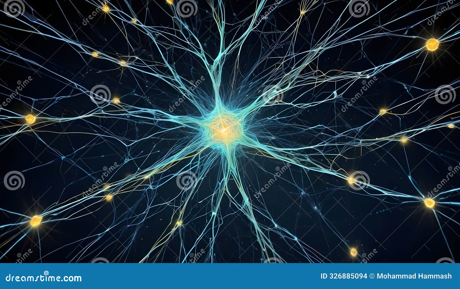 Microscopic View of a Neuron with Glowing Dendrites and Synapses Firing ...