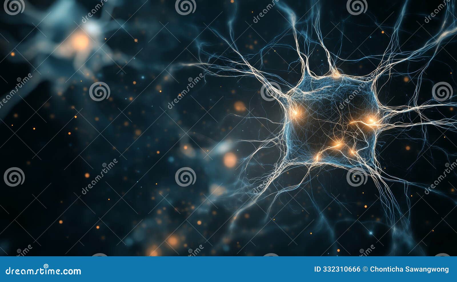 A Microscopic View of a Neuron with Glowing Nodes and Intricate ...