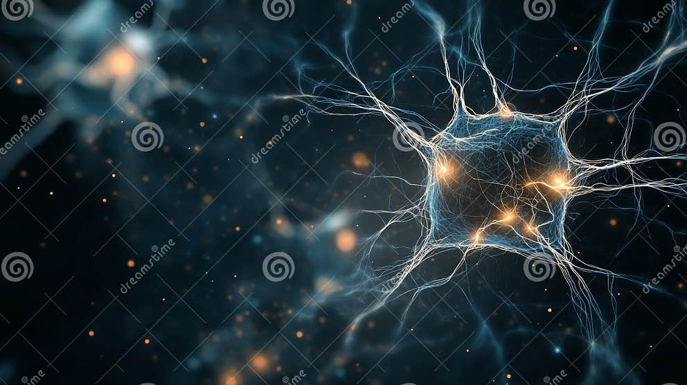 A Microscopic View of a Neuron with Glowing Nodes and Intricate ...
