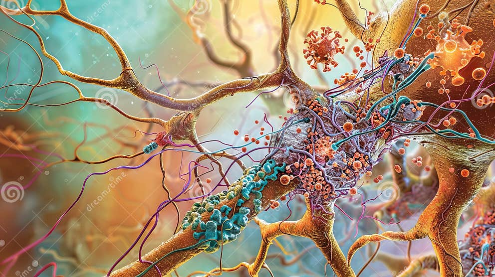 A Microscopic View of a Neuron and Its Interconnected Synapses Stock ...
