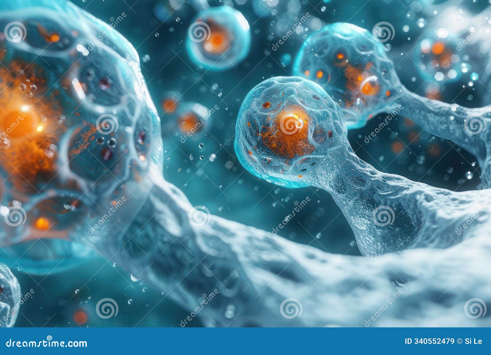 Microscopic View of Oxygen Cell Structure on Blue Background in ...