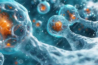 Microscopic View of Oxygen Cell Structure on Blue Background in ...