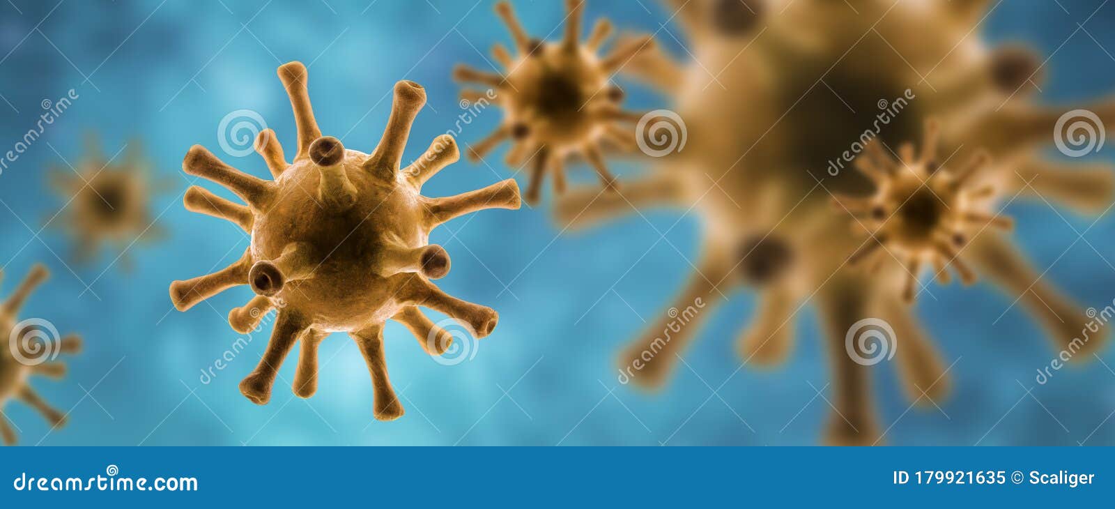 Microscopic View of Pathogen SARS-CoV-2 Corona Virus in Cell on Blue ...