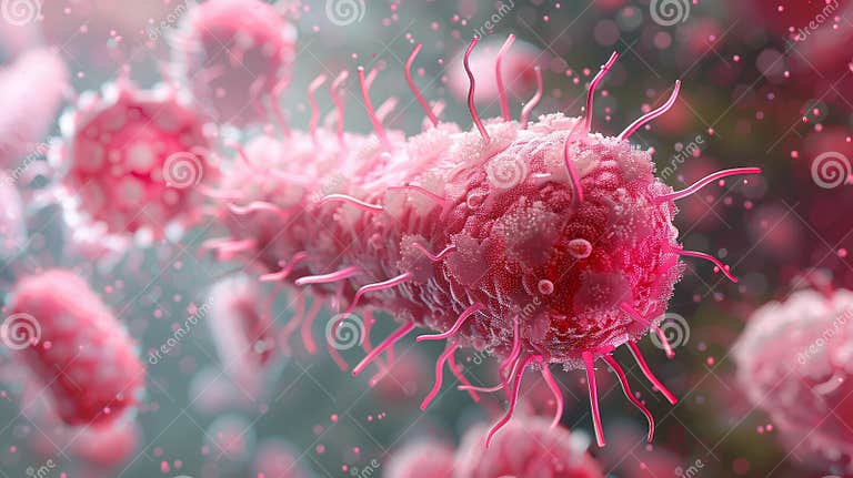 Microscopic View of Pink Bacteria Cells in a Liquid Environment Stock ...