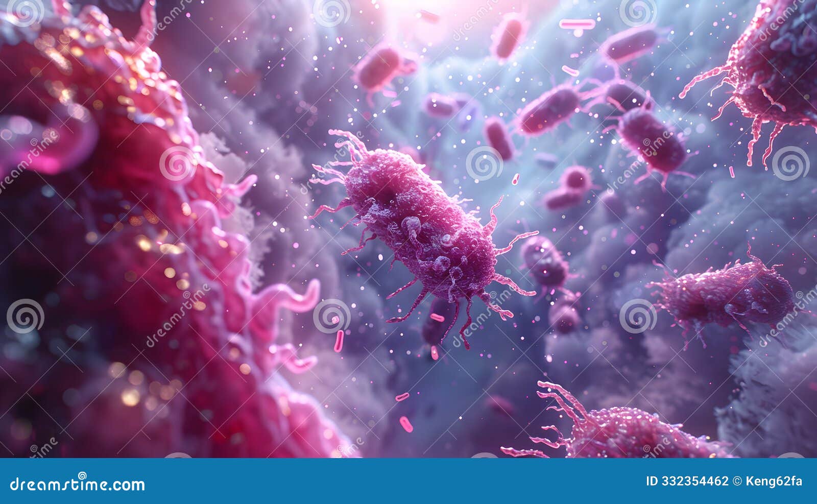 Microscopic View of Pink Bacteria in Motion Stock Photo - Image of ...