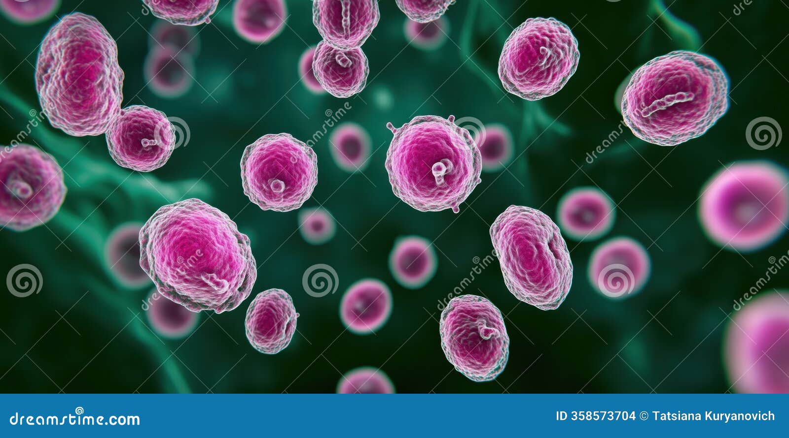 Microscopic View of Pink Cells in a Dark Green Background, Showcasing ...