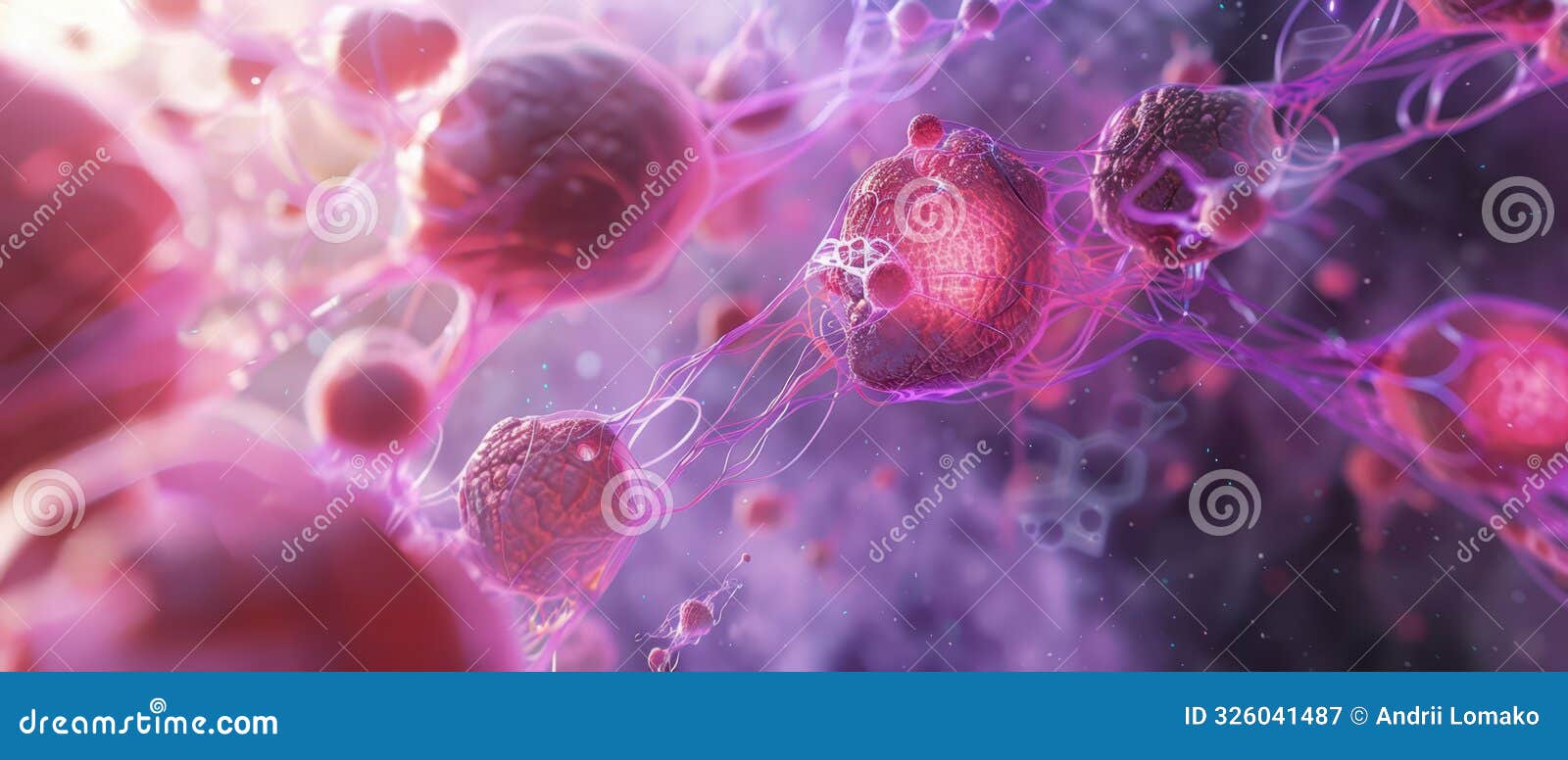 Microscopic View of Pink Cells Interconnected by Delicate Webs Stock ...