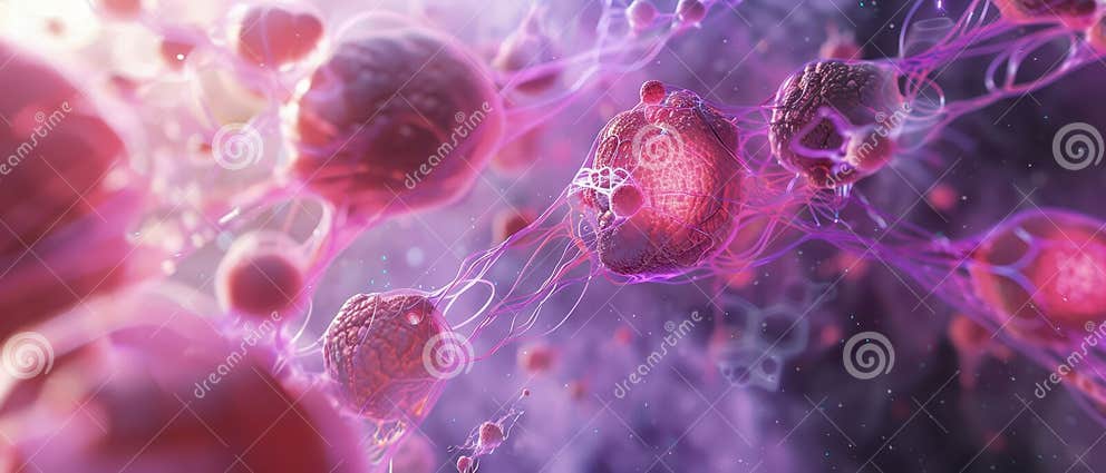 Microscopic View of Pink Cells Interconnected by Delicate Webs Stock ...