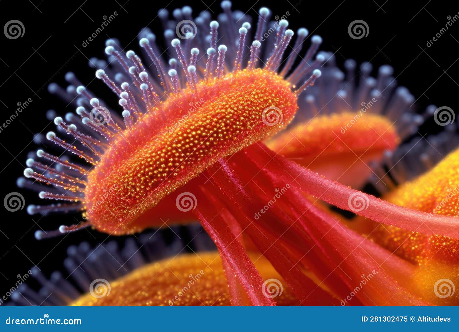 Microscopic View of Pollen Grains on Flower Stamen Stock Illustration ...