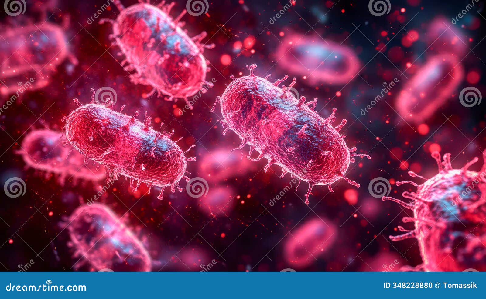 Microscopic View of Red Bacteria Cells Floating in Dark Background ...