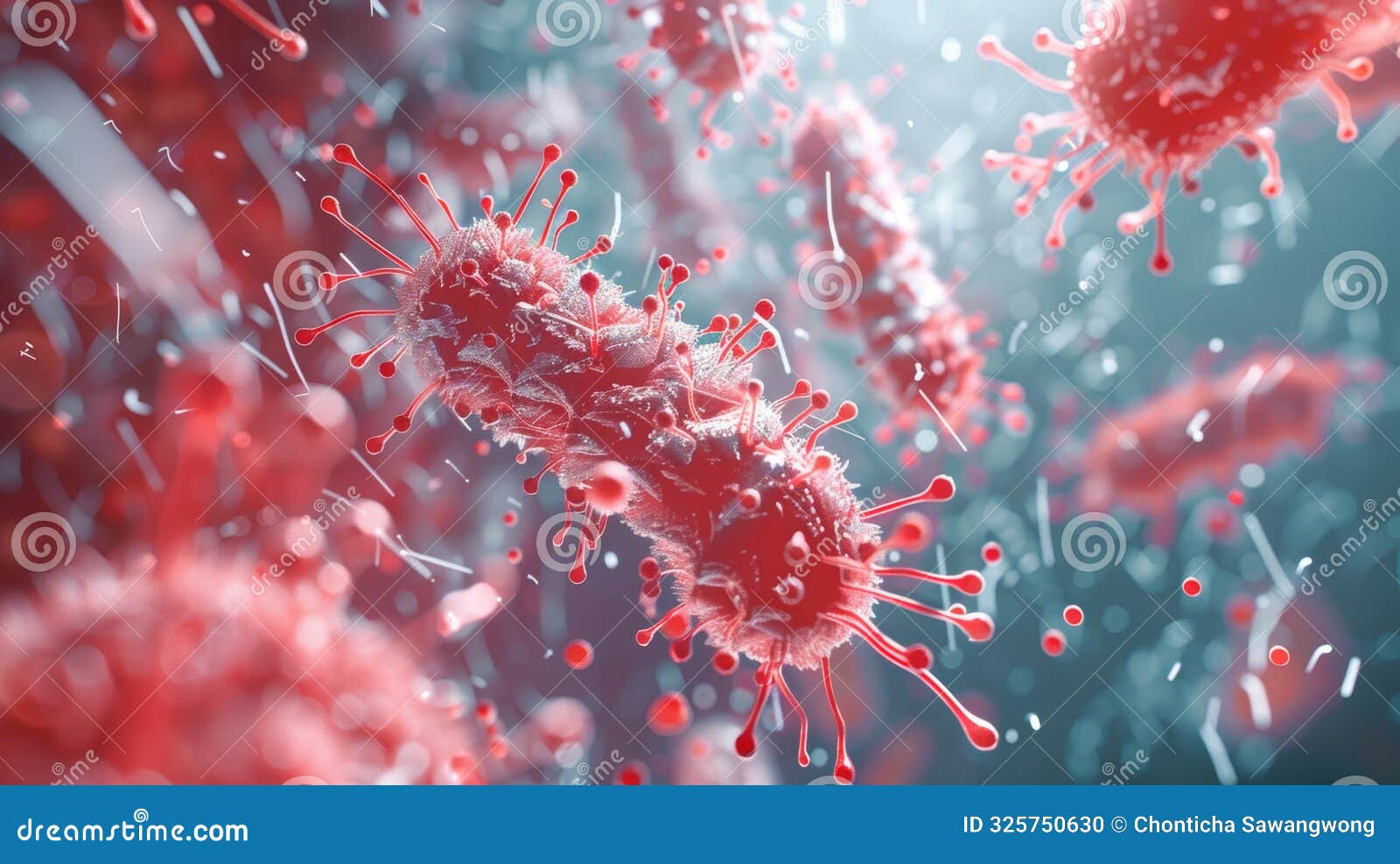 Microscopic View of Red Bacteria in a Liquid Environment. the Bacteria ...