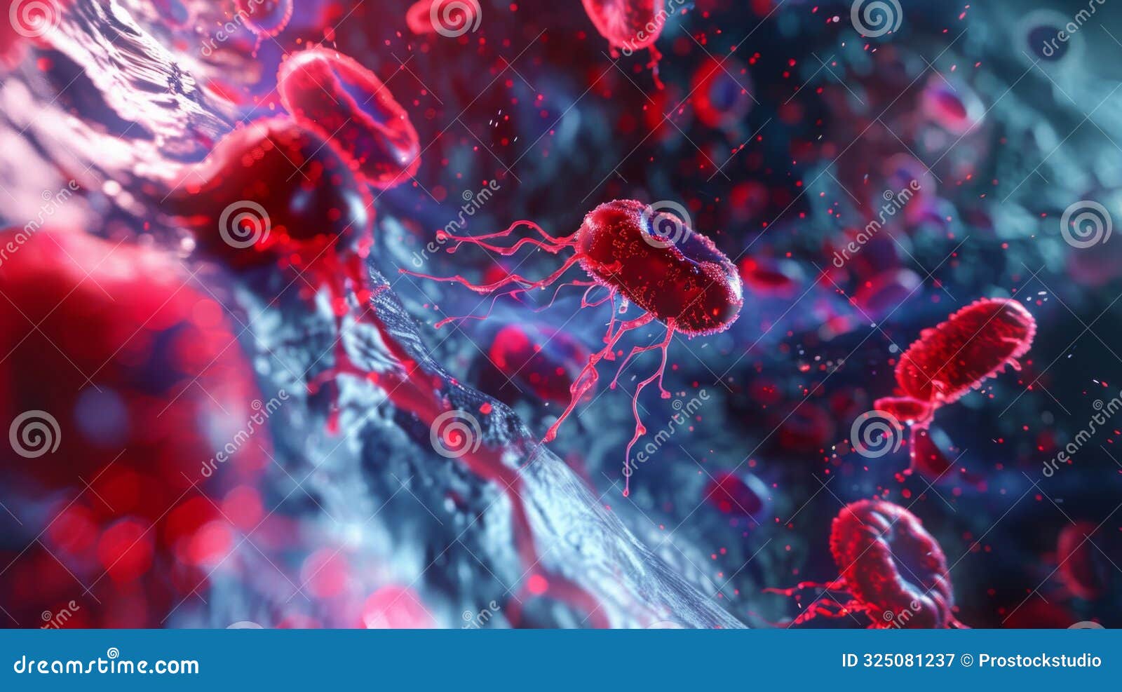 Red Blood Cells and Bacteria in Close Up Stock Image - Image of tissue ...