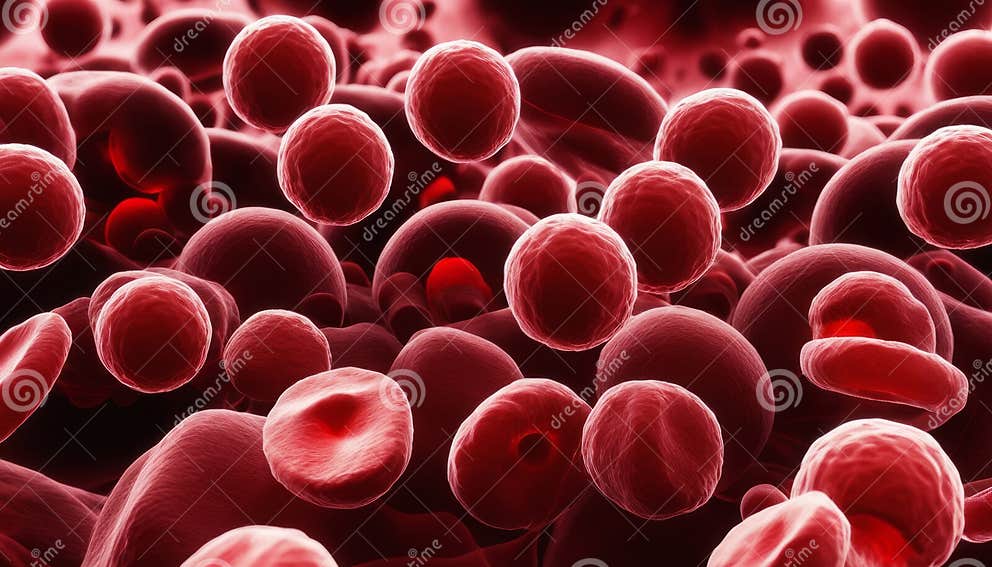 Microscopic View of Red Blood Cells in a Cluster Stock Illustration ...