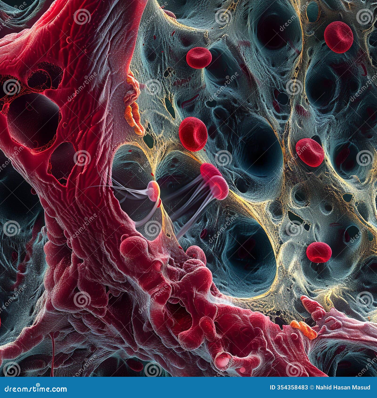 Microscopic View of Red Blood Cells within a Complex Network of Cells ...