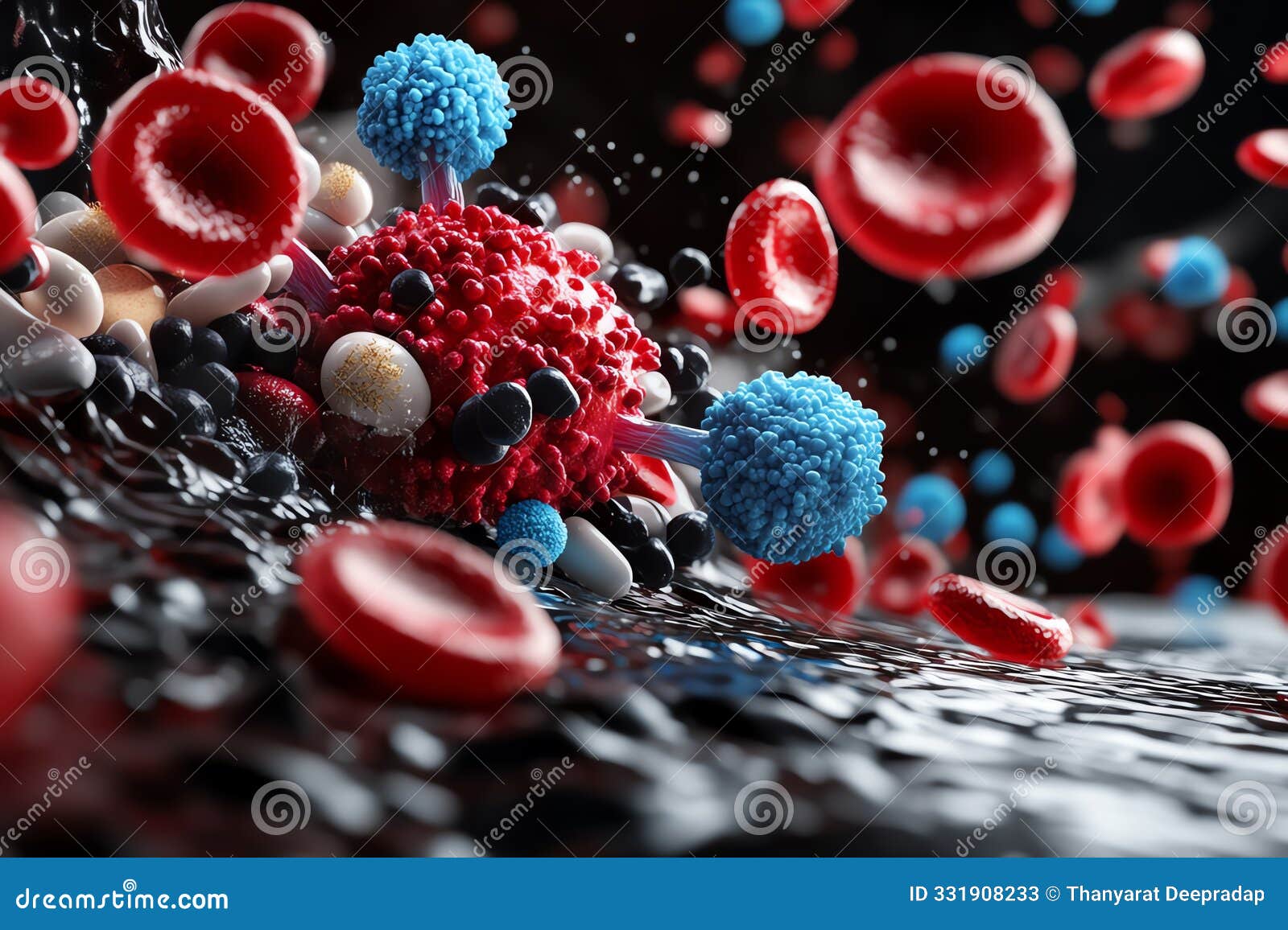 A Microscopic View Of Red Blood Cells, White Blood Cells And Viruses ...