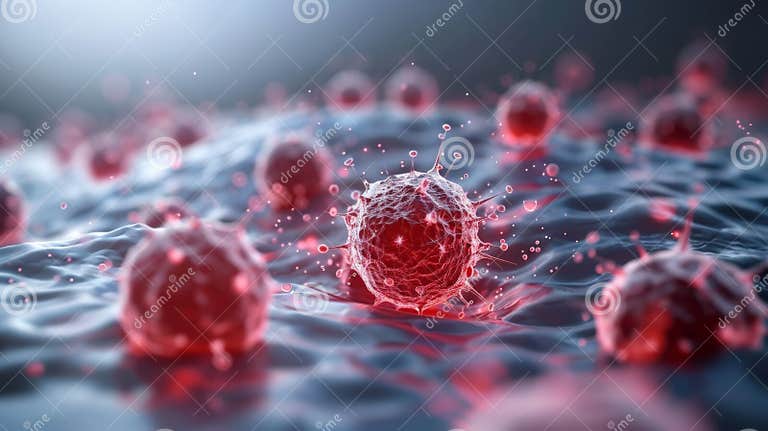 Microscopic View of Red Cells on a Blue Surface, Representing ...