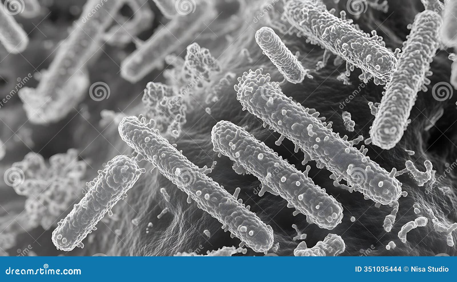 Microscopic View of Rod-Shaped Bacteria in a Colony Close-up 3D Render ...