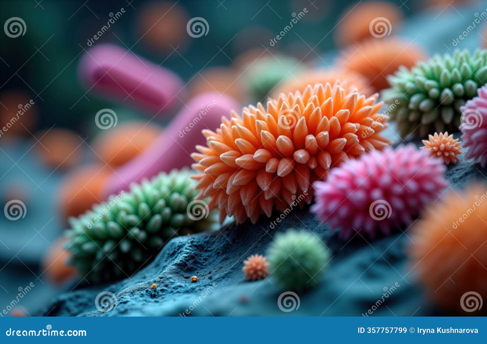 Microscopic View Shows Colorful Bacteria. Intestinal Microflora. Close ...