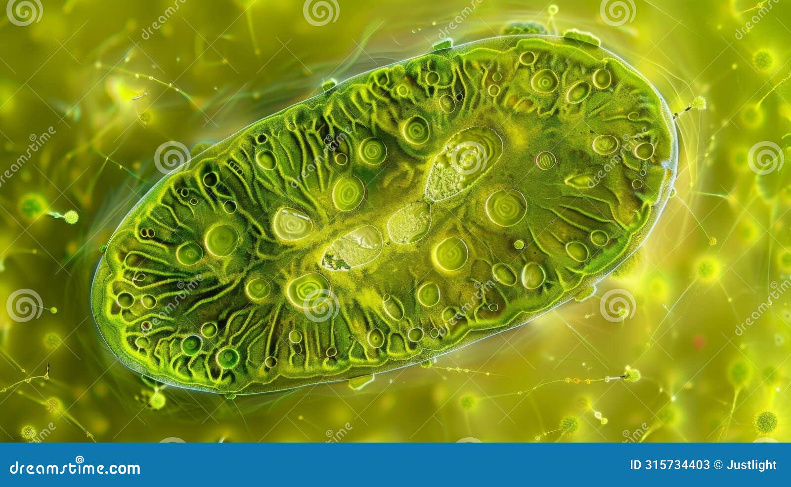 A Microscopic View of a Single Algae Cell Its Oval Shape and Detailed ...