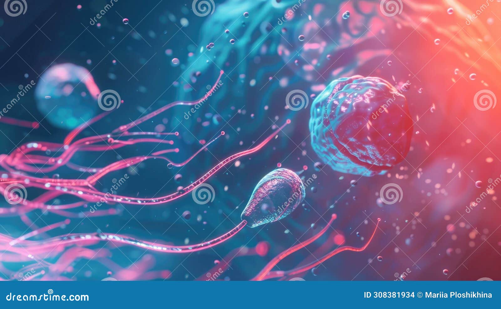 Microscopic View of Spermatozoa Approaching Ovum in Vivid Colors Stock ...