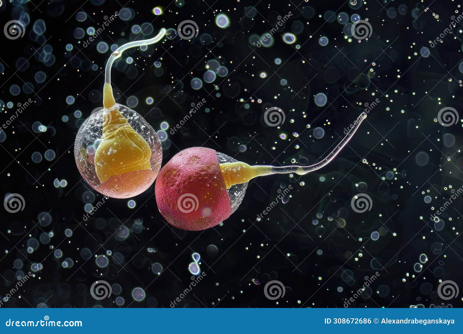 Microscopic View of Spermatozoa and Egg Cell, Digital Illustration with ...