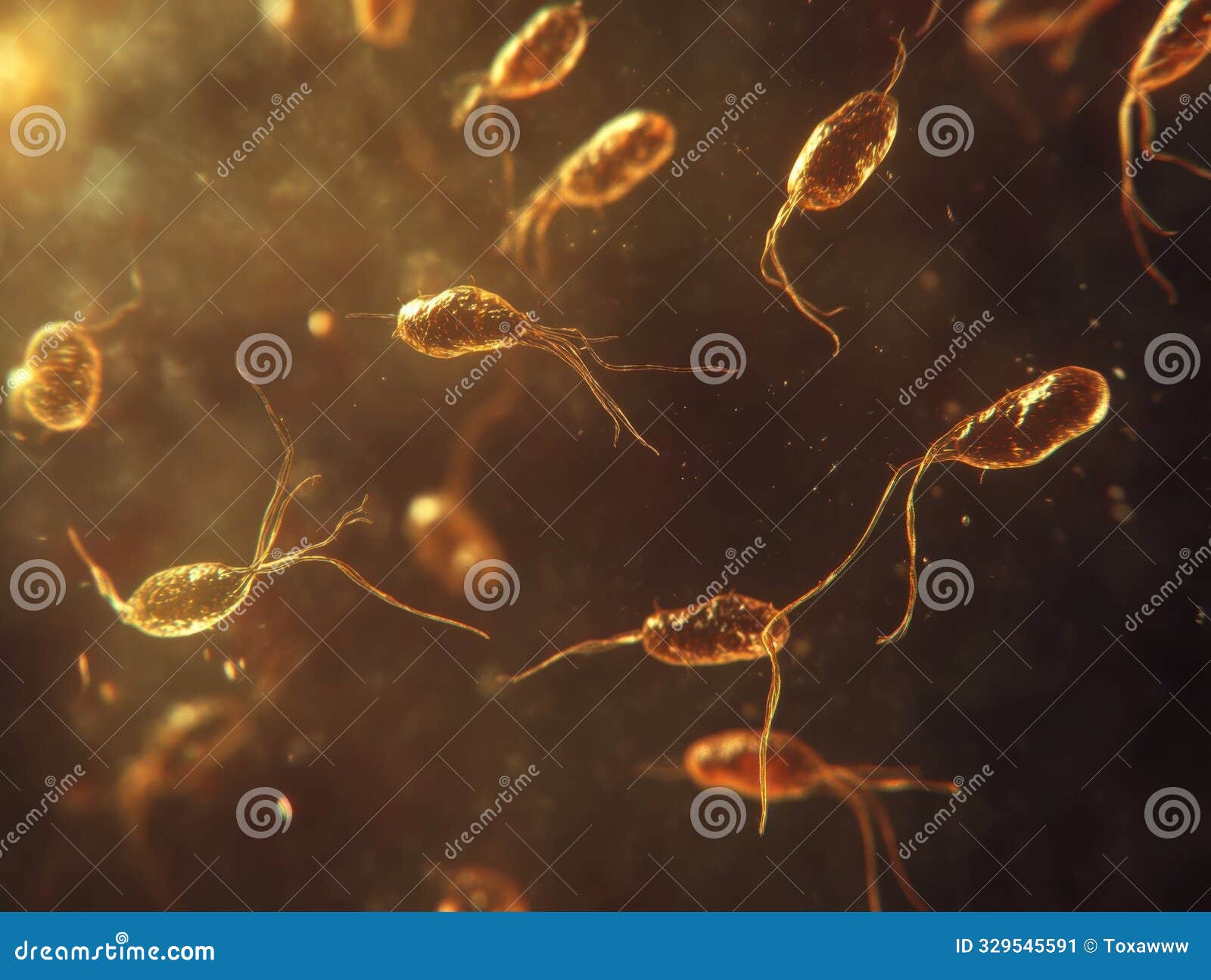 Microscopic View of Swimming Microorganisms in Golden Light Stock Image ...
