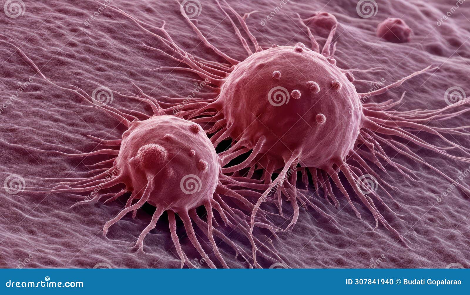 Microscopic View of Two Cancer Cells with Multiple Nuclei, Illustrating ...