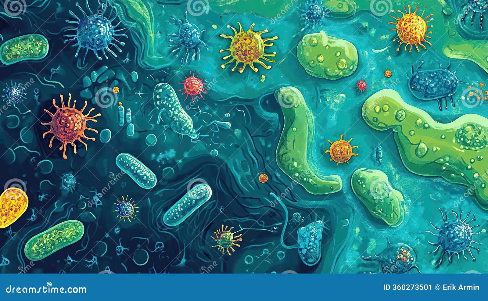 Microscopic View of Various Bacteria and Viruses in a Fluid Environment ...