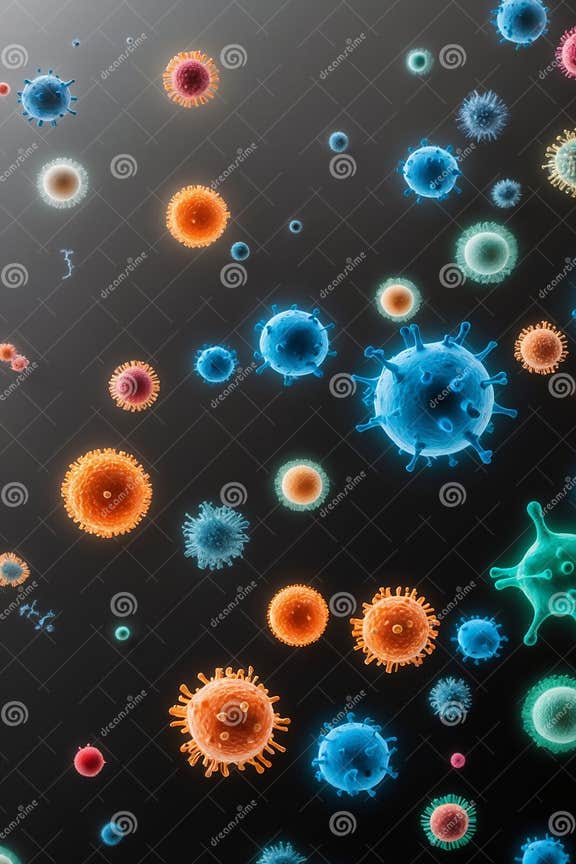 Microscopic View of Various Colorful Germs. Stock Illustration ...
