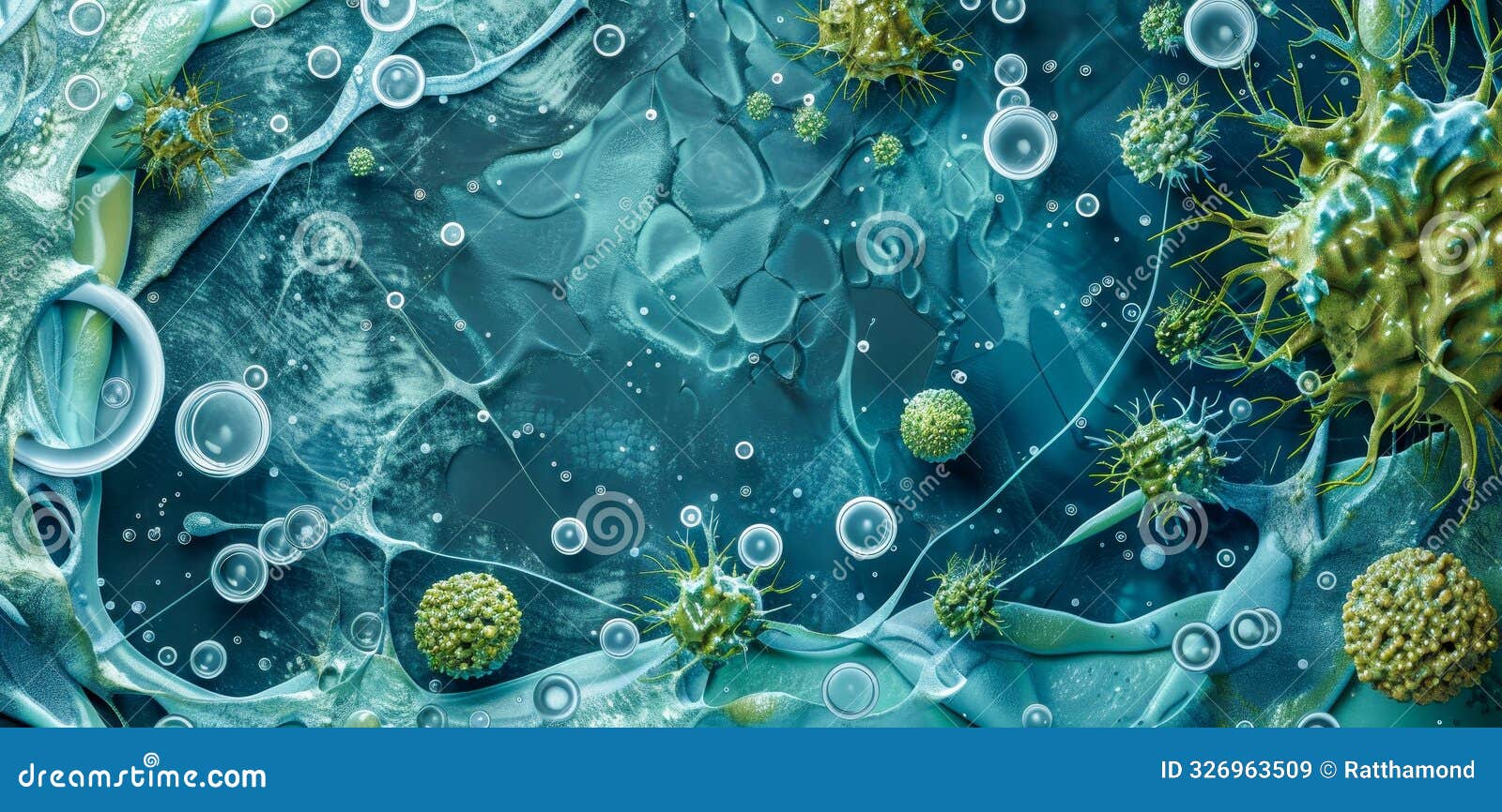 In a Microscopic View, a Vibrant Array of Green and Yellow Viruses and ...