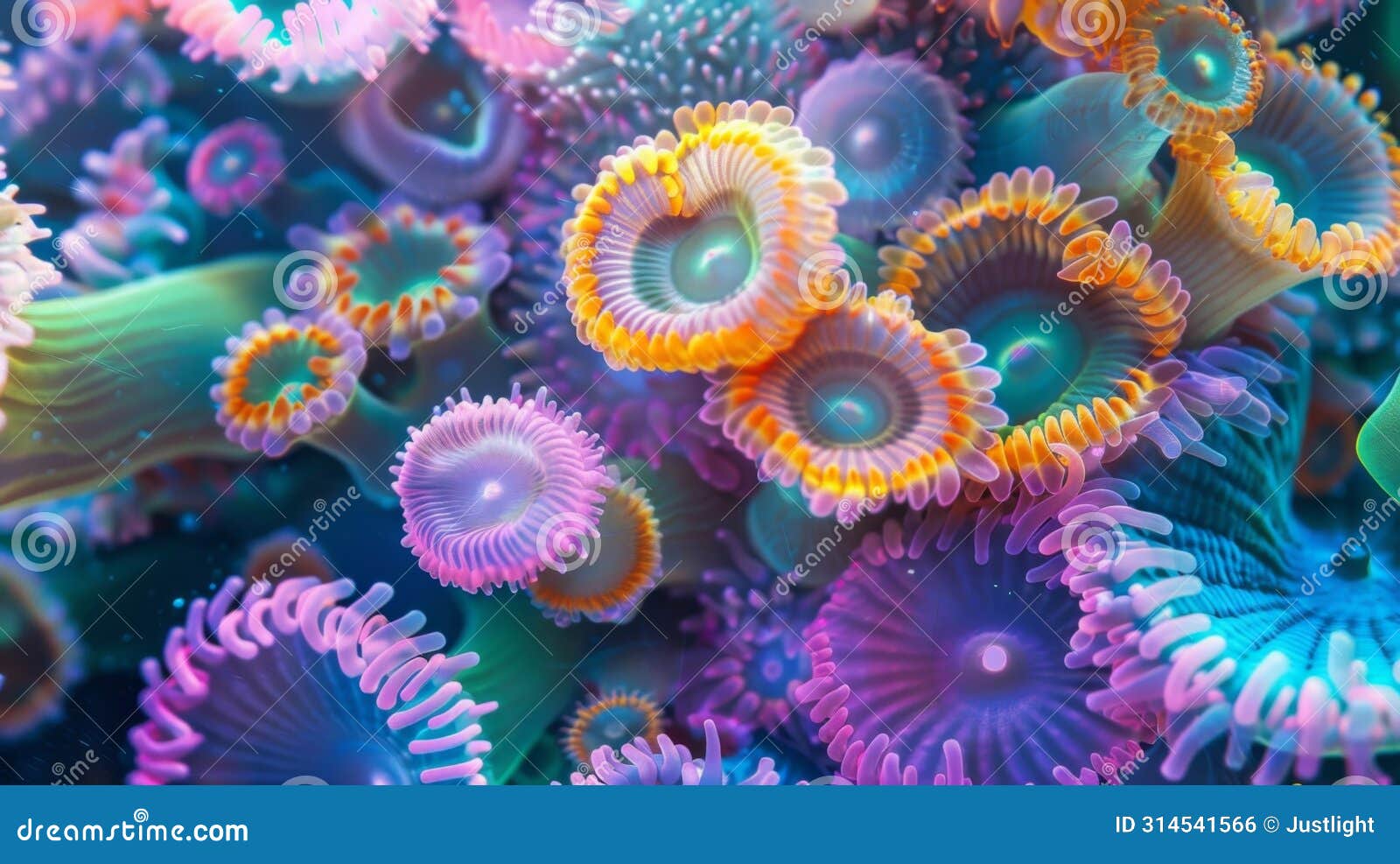 A Microscopic View of a Vibrant Coral Reef with Colorful Plankton and ...