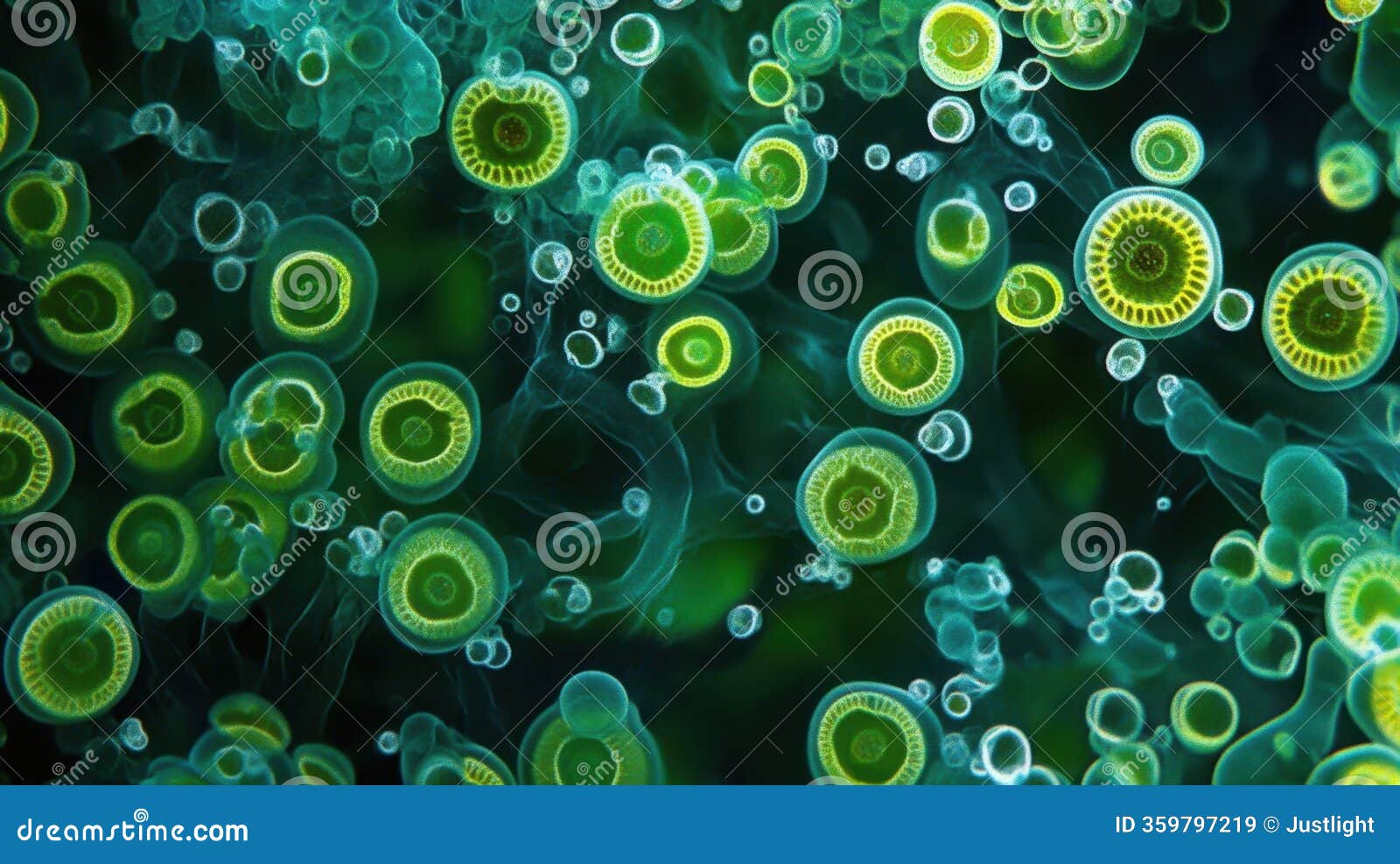 Microscopic View of Vibrant Green Algae Cells Stock Image - Image of ...