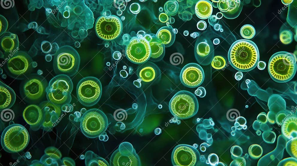 Microscopic View of Vibrant Green Algae Cells Stock Image - Image of ...