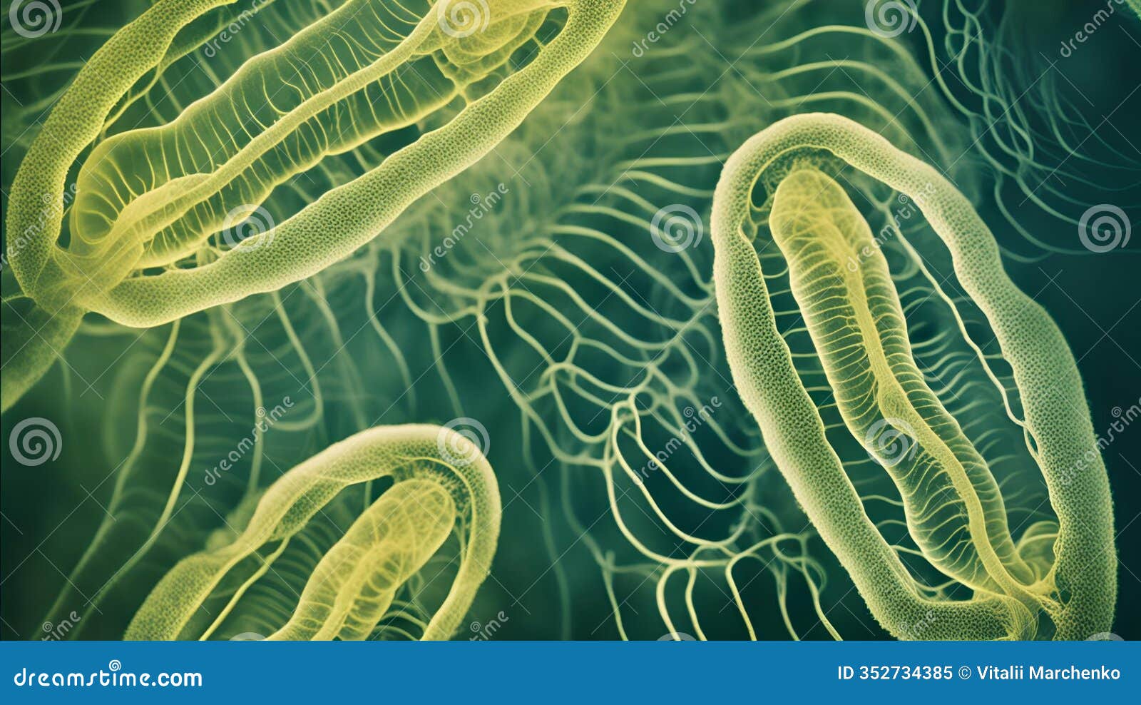 Microscopic View of Vibrant Green Algae Structures with Intricate ...