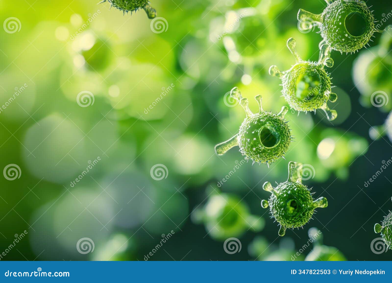Microscopic View of Vibrant Green Microorganisms Floating in a Lush ...