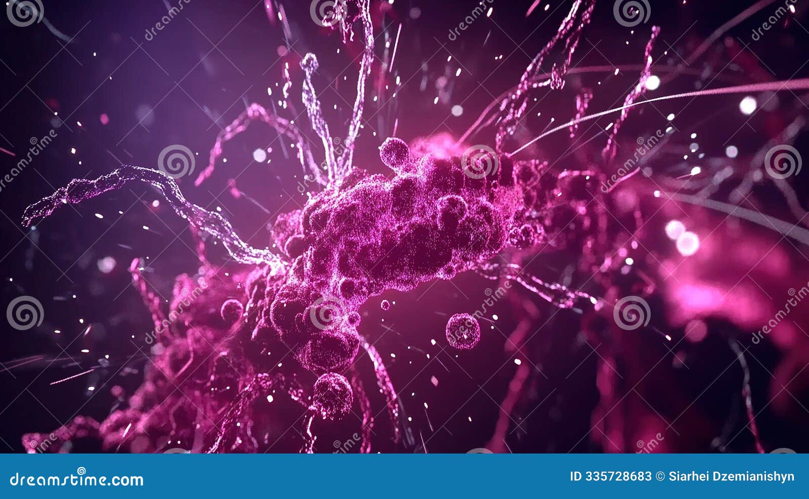 Microscopic View of Vibrant Pink Bacteria in a Dark Setting, Showcasing ...