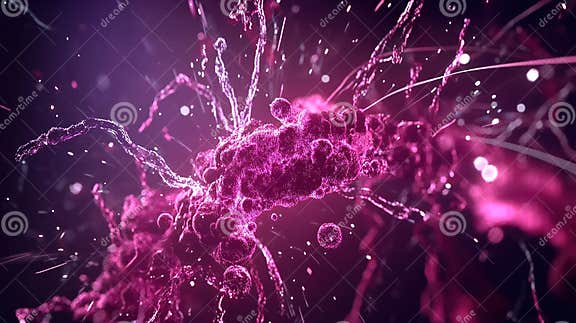 Microscopic View of Vibrant Pink Bacteria in a Dark Setting, Showcasing ...