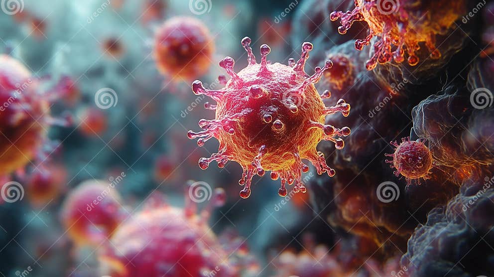 Microscopic View of Vibrant Virus Cells with Intricate Structures and ...
