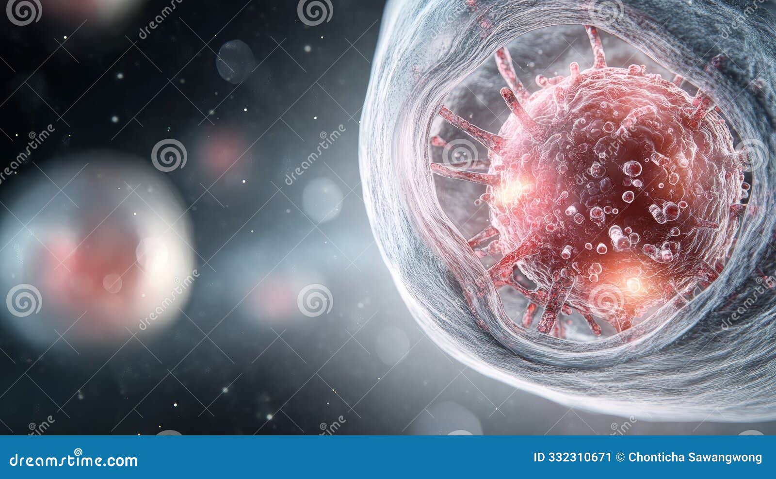 A Microscopic View of a Virus Cell with a Blurred Background of Other ...