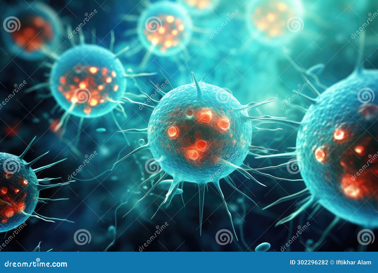 Microscopic View of Virus Cells, 3D Illustration. Microscopic View of ...