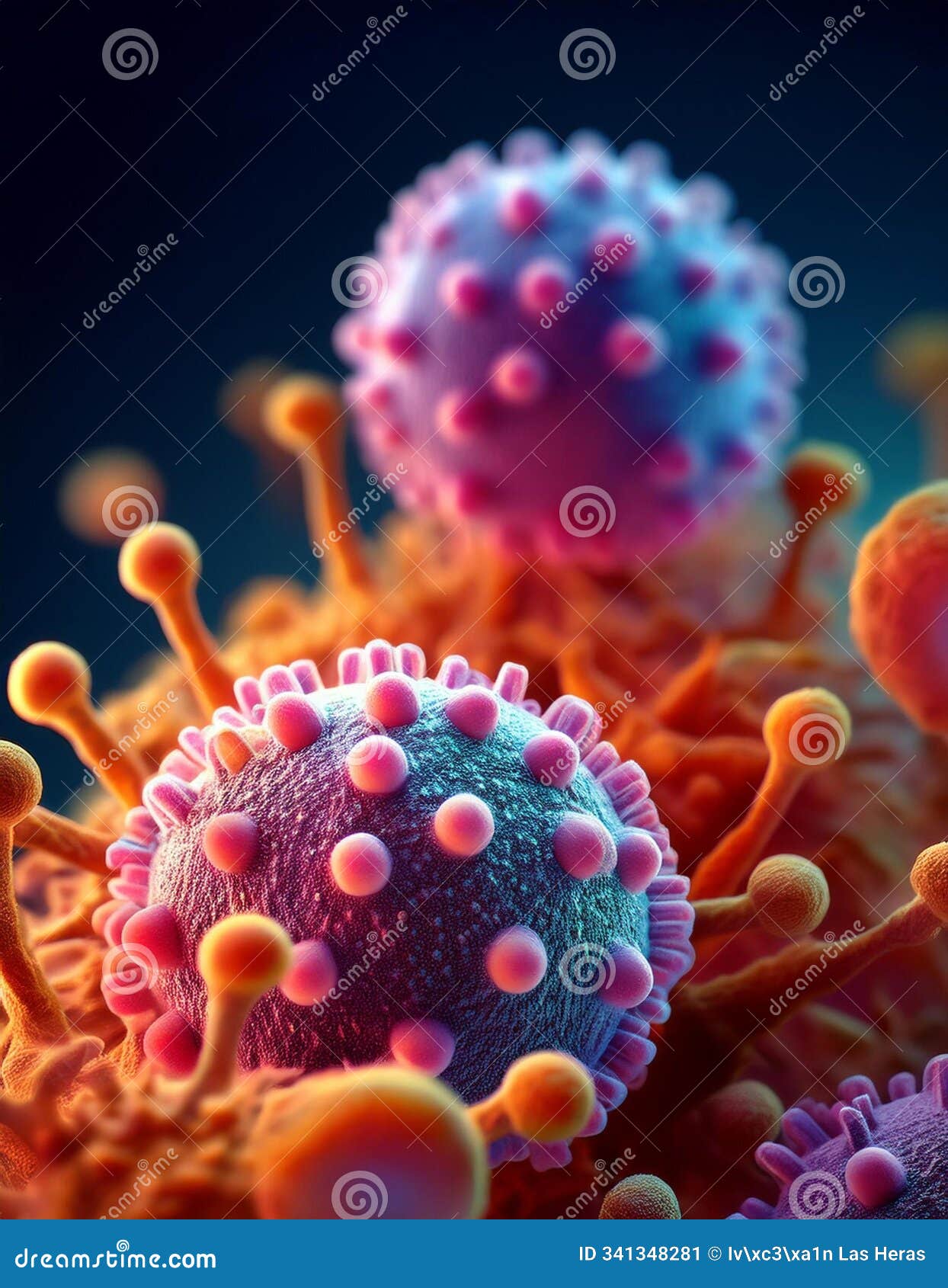 Microscopic View of Virus Cells in 3D Rendering Stock Illustration ...