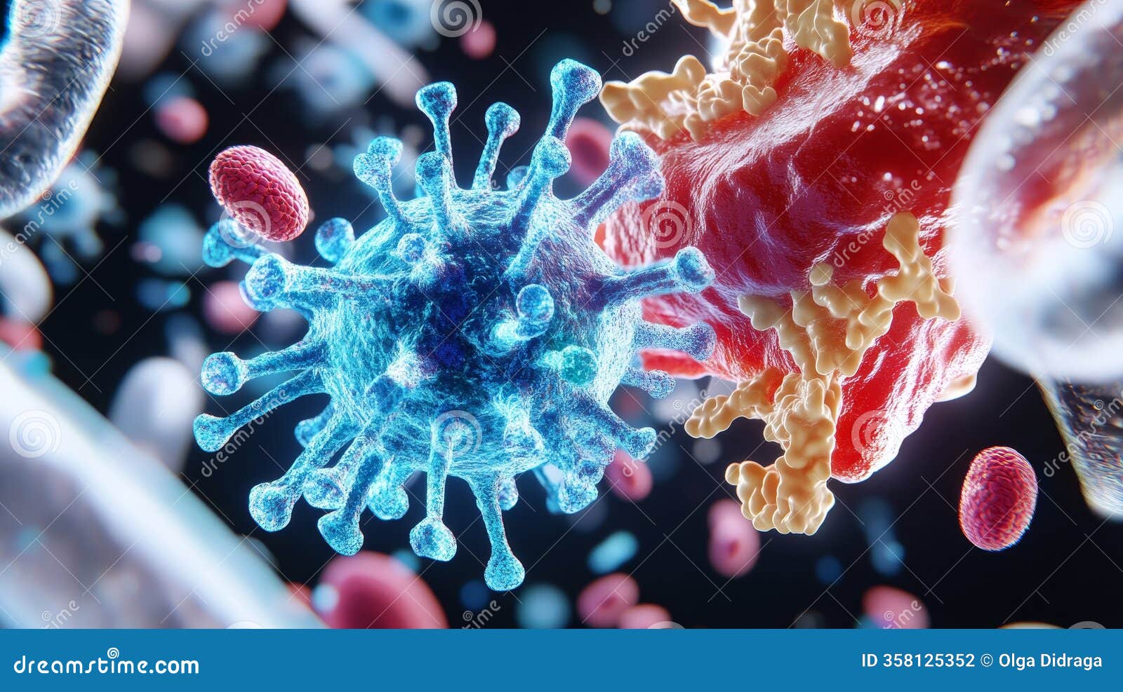 Microscopic View of Virus and Cells: Immune Response in Action Stock ...