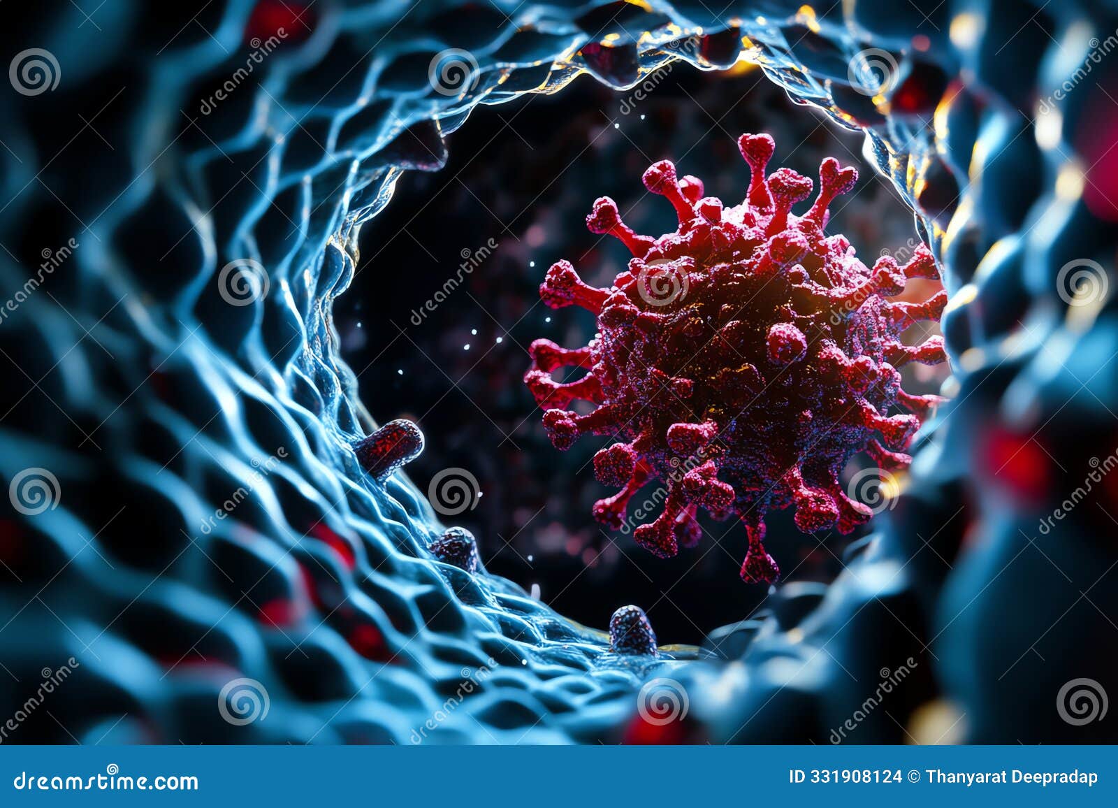 A Microscopic View of a Virus Entering a Cell, with a Blue Cell ...